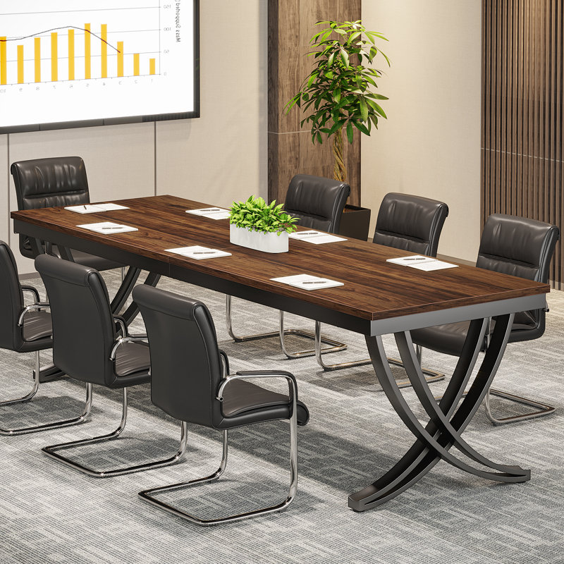 Sarahi Rectangular Conference Table Inbox Zero Top Finish Brown Black
